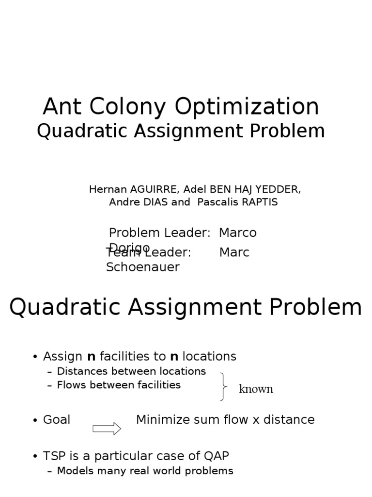 Ant Colony Optimization Quadratic Assignment Problem Pdf Computational Science Numerical