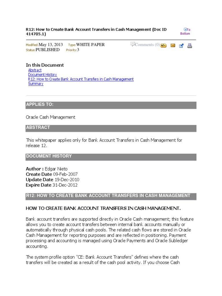 Oracle Bank Transfer | PDF | Cash | Banks