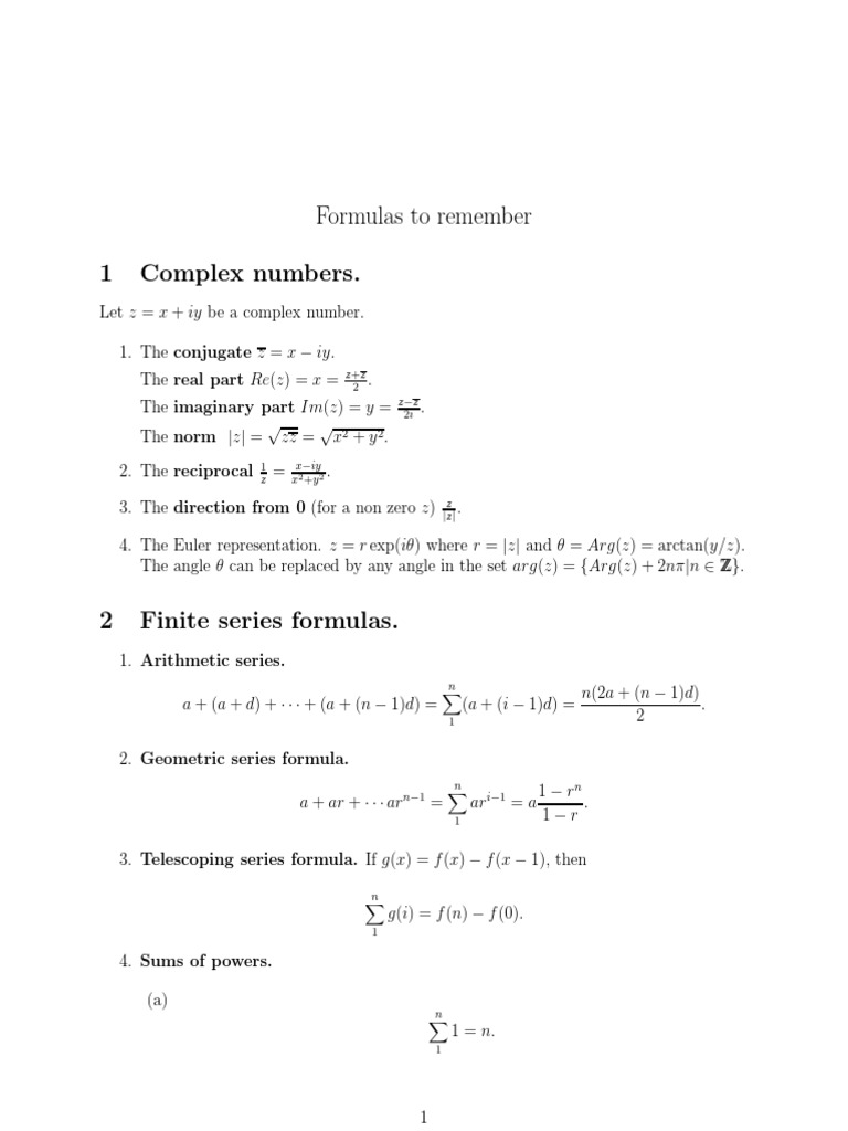 Coplex Number Formulas | PDF | Complex Number | Trigonometric Functions