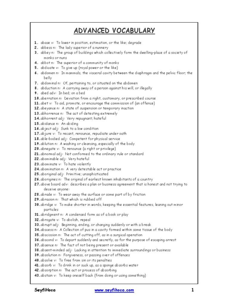 Advanced Vocabulary | PDF