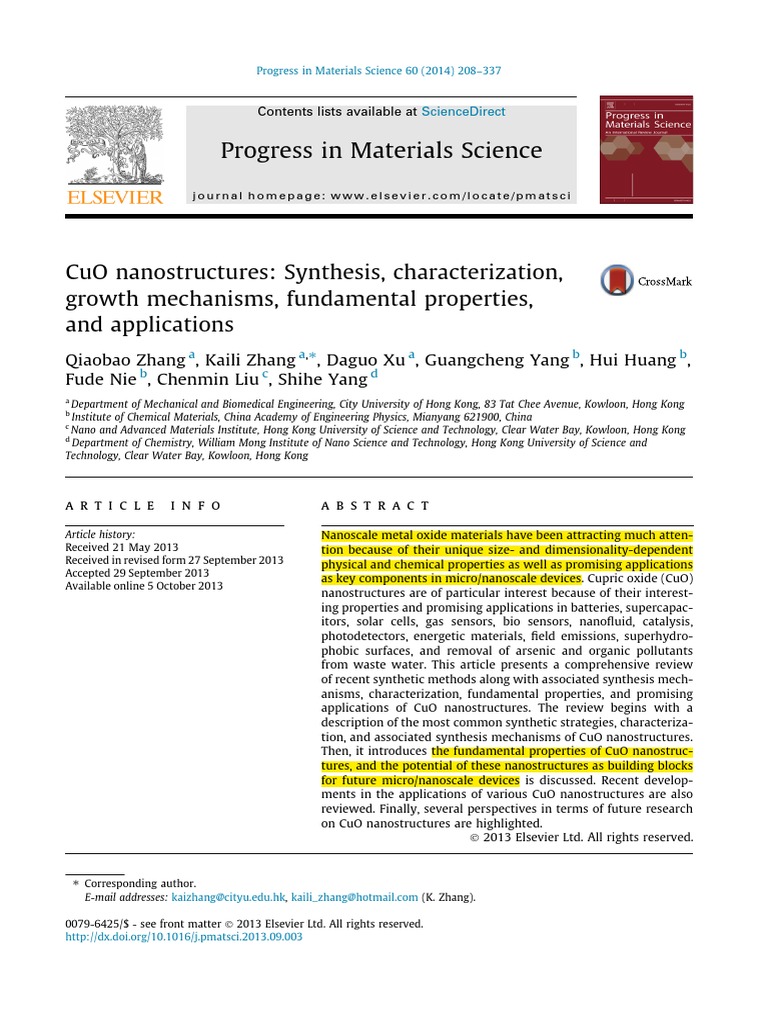 CuO Nanostructures - Synthesis, Characterization, Growth Mechanisms ...