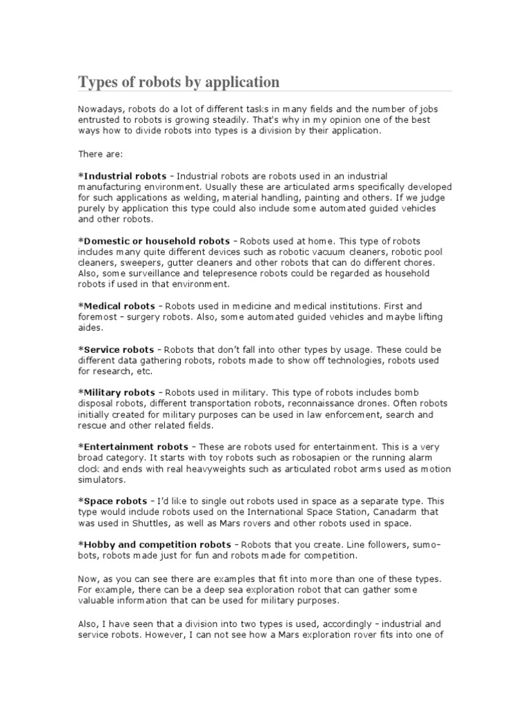 Types of Robots by Application | PDF | Robot | Robotics