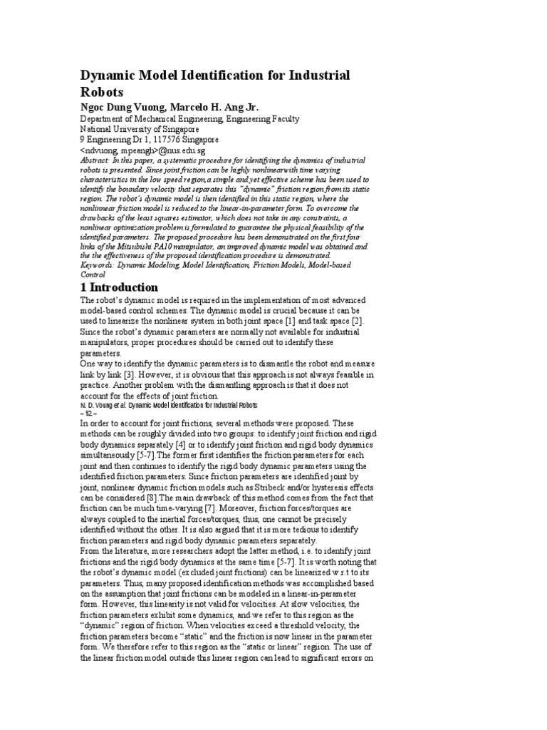 Dynamic Model Identification For Industrial Robots: Ngoc Dung Vuong, Marcelo H. Ang JR | PDF ...