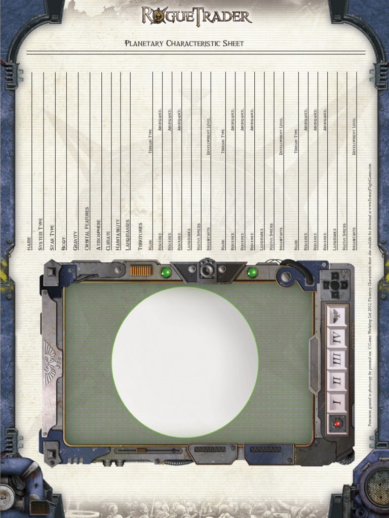 Rogue Trader - Planetary Characteristic Sheet | PDF