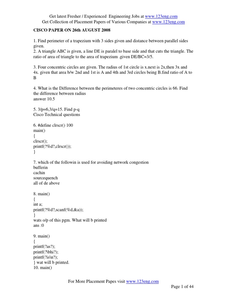 Cisco Placement Papers | PDF | Business