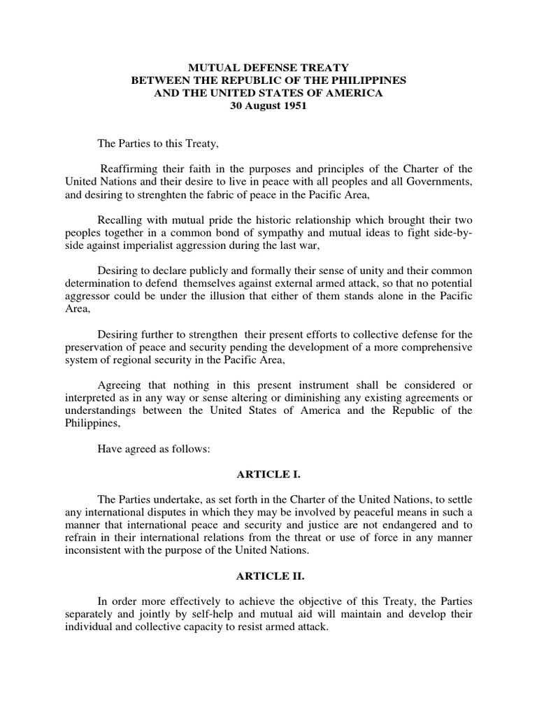 Mutual Defense Treaty Between The Republic of The Philippines and The ...