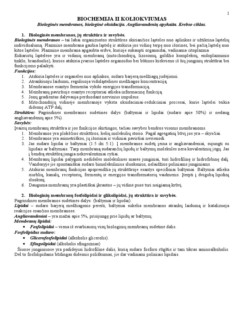 Biochemija II Koliokviumas | PDF