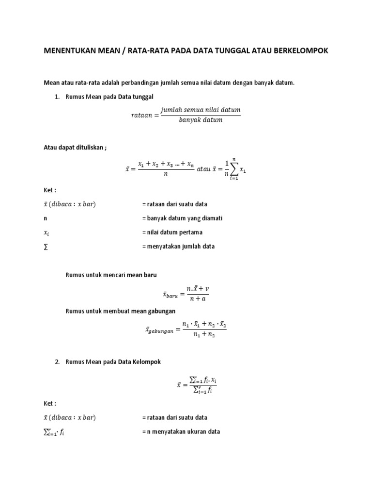 Soal Dan Pembahasan Menentukan Mean Pada Data Tunggal Atau Kelompok ...