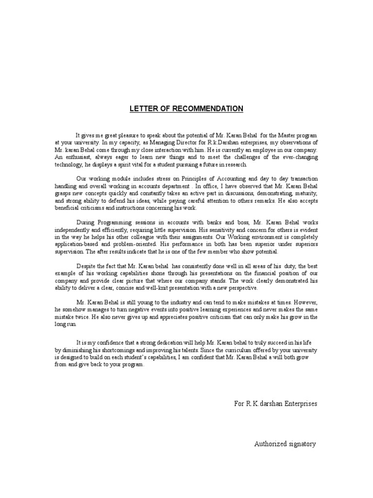 Letter of Recommendation For Ms Program | PDF | Cognition | Applied ...