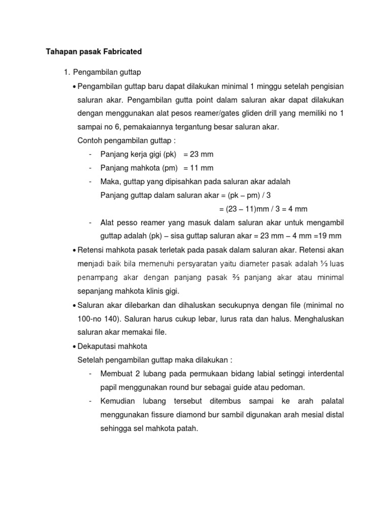 Proses Pemasangan Pasak Gigi Fabricated | PDF