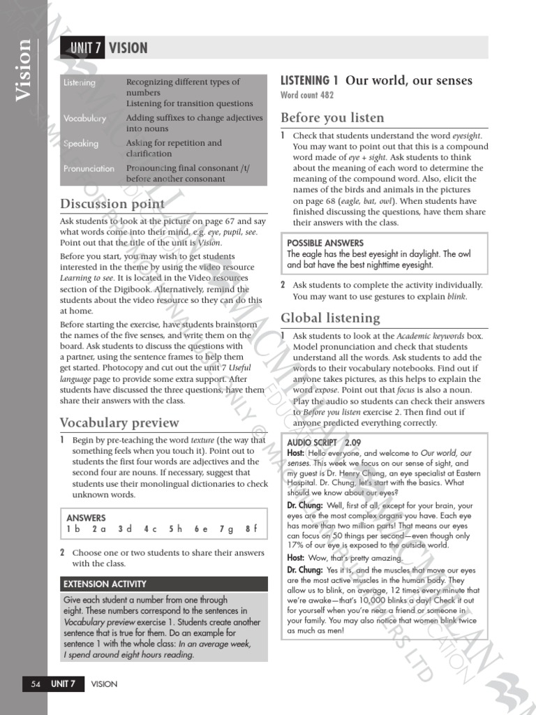 Unit 7: Vision and Listening Skills | PDF | Question | Menu
