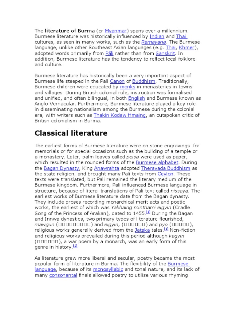 The Literature of Burma | Download Free PDF | Myanmar | Poetry