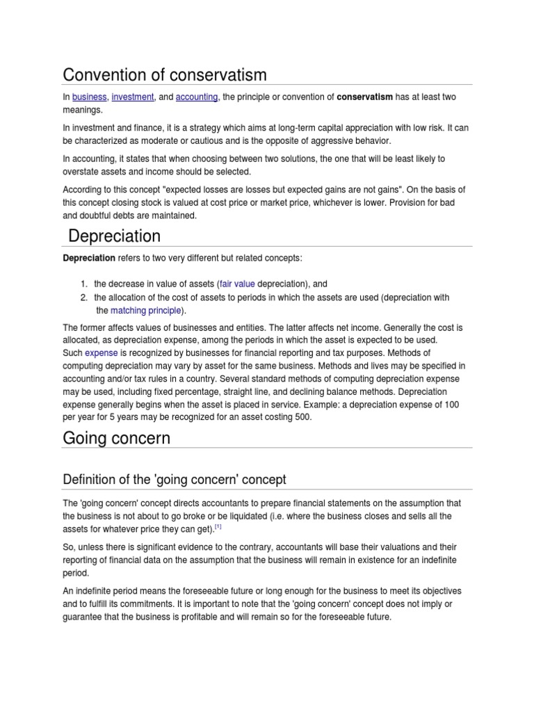 Convention of Conservatism: Definition of The 'Going Concern' Concept ...