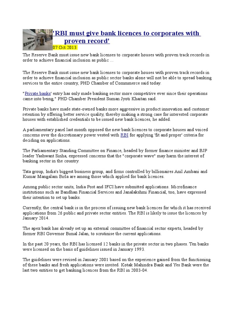 Bank License - 1 | Banks | Financial Inclusion