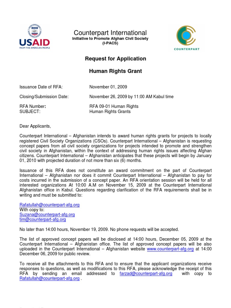 Counterpart RFA - English Version (11 Nov 09) | PDF | Non Governmental ...