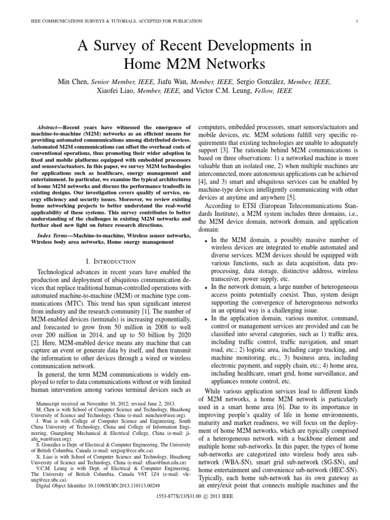 Home M2M Survey | PDF | Computer Network | Wireless Lan