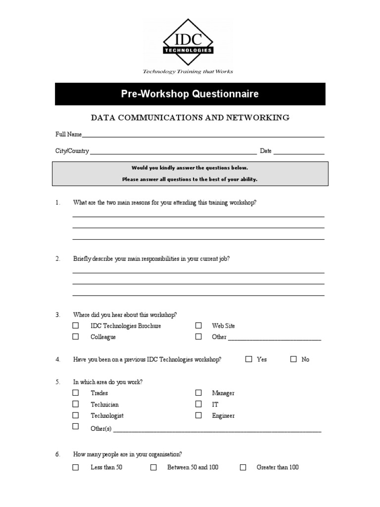 Pre-Workshop Questionnaire for Networking | PDF | Computers