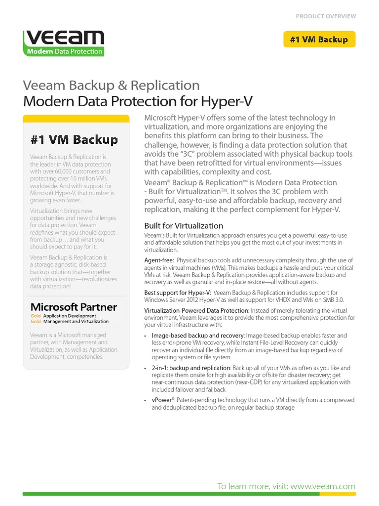 Datasheet - Veeam Backup & Replication - Hyper-V | PDF | Hyper V | Replication (Computing)