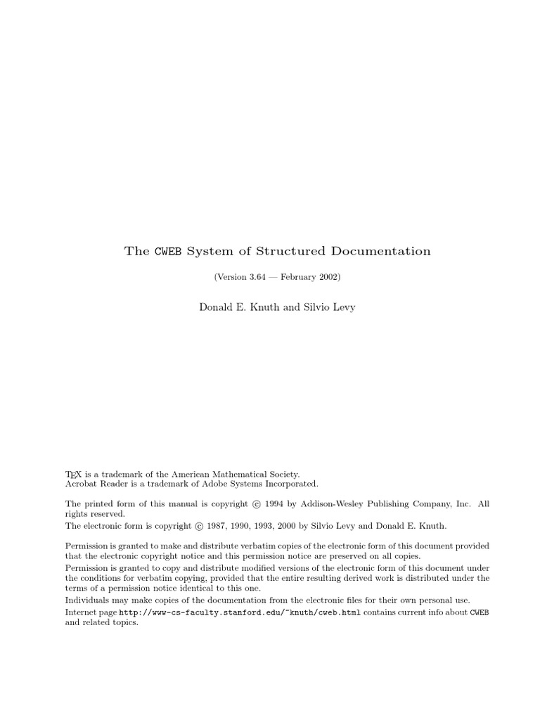 The CWEB System of Structured Documentation: Donald E. Knuth and Silvio Levy | PDF | C ...