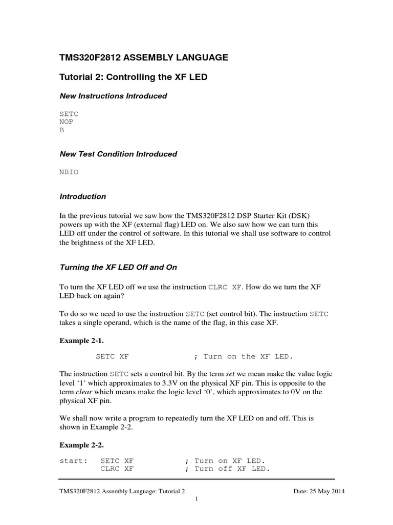 Tms320F2812 Assembly Language Tutorial 2: Controlling The XF LED | PDF | Instruction Set ...