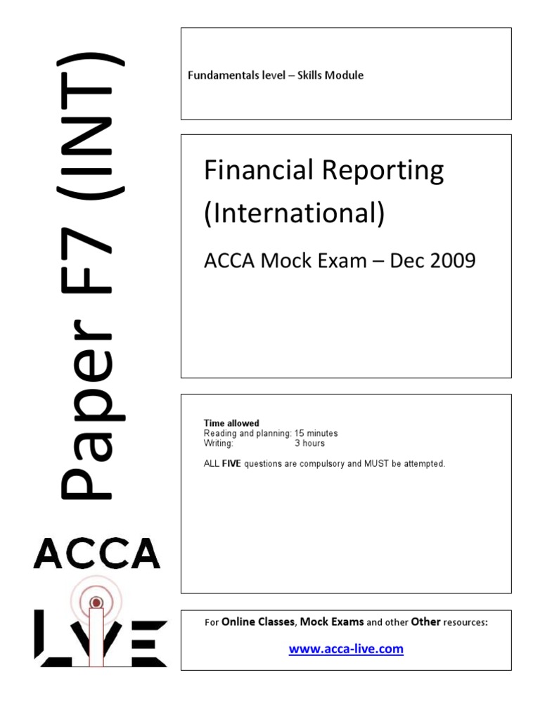 ACCA - F7 Financial Reporting Mock Exam December 2009 | PDF ...