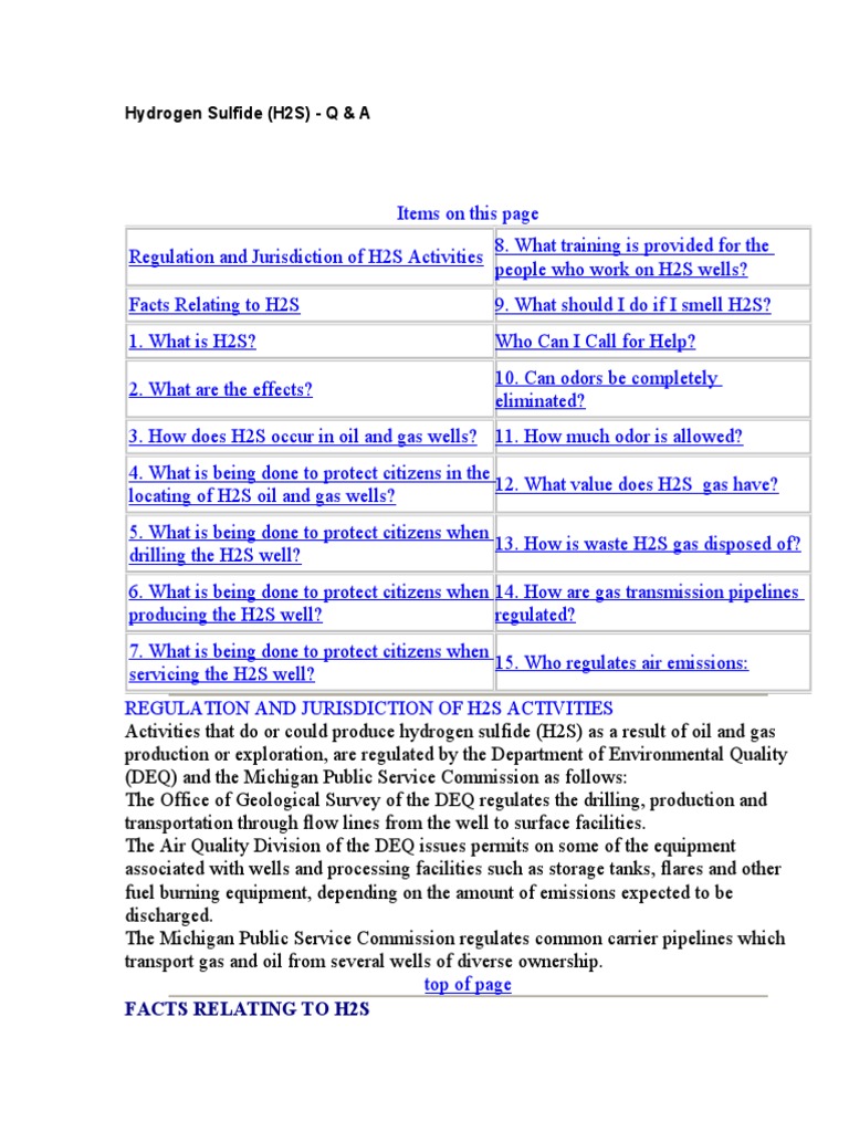 Hydrogen Sulfide (H2S) Safety Guide | PDF | Home & Garden