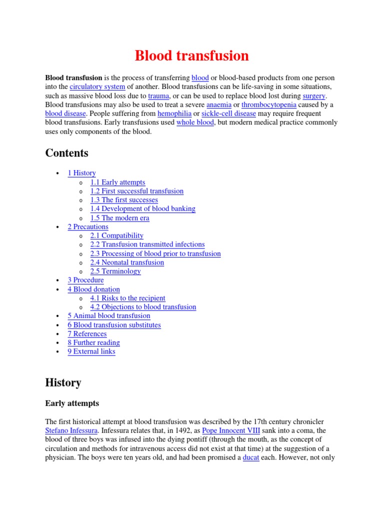 Blood Transfusion: History and Practices | PDF | Blood Transfusion ...