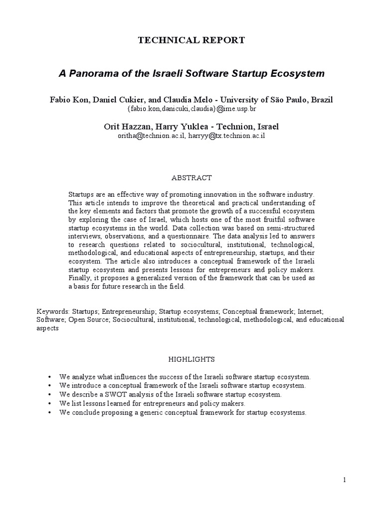 A Panorama of The Israeli Software Startup Ecosystem | PDF | Startup ...