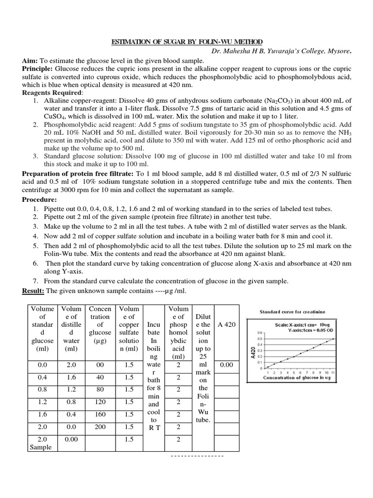 Detemination of Blood Glucose by Folin-Wu Method | PDF | Sodium | Blood ...