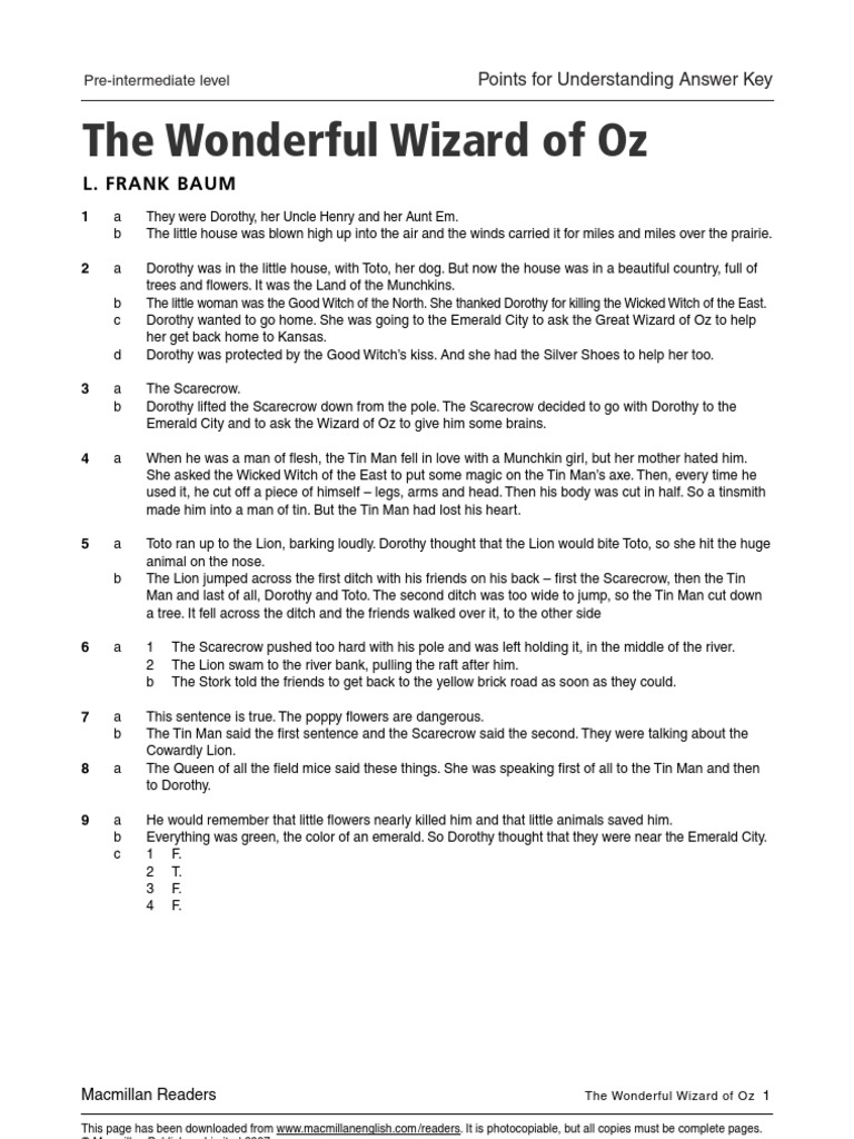 Points For Understanding The Wizard of Oz | PDF | Dorothy Gale | Land Of Oz