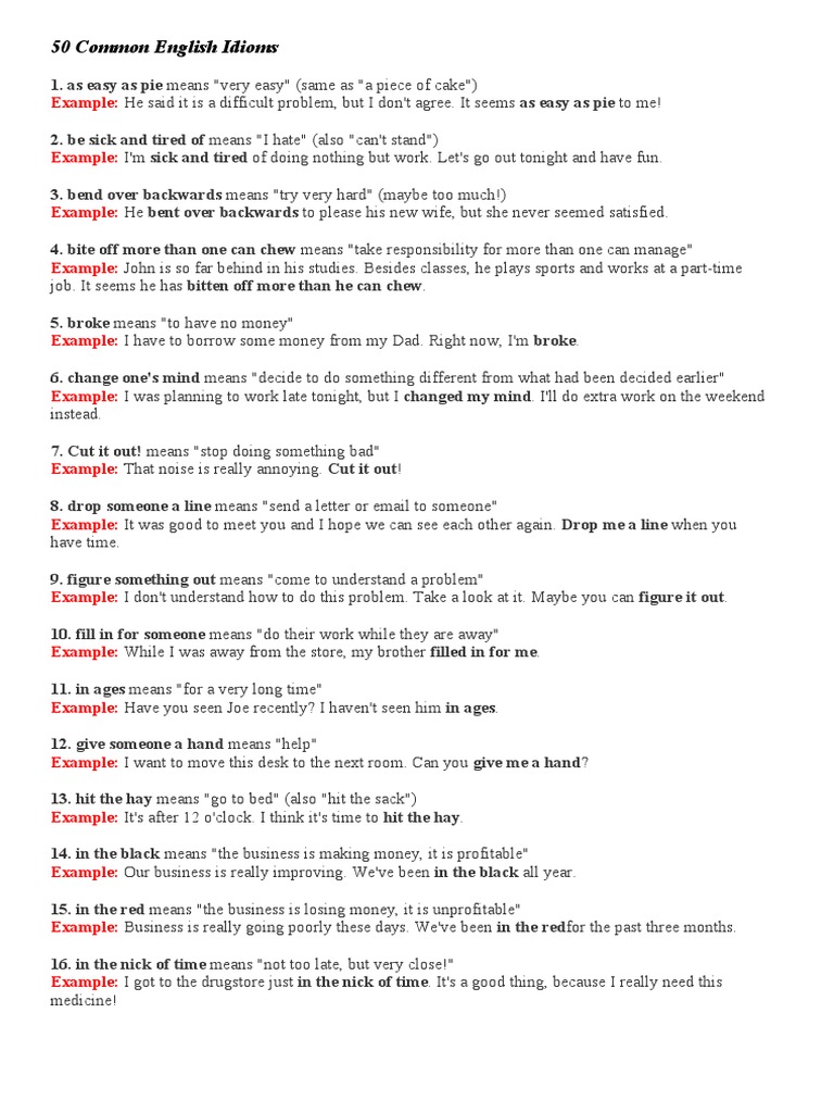 50 Essential English Idioms Explained | PDF | Language Arts & Discipline