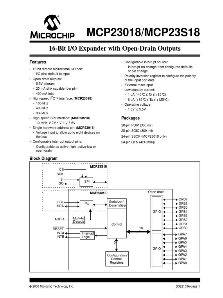 MCP23018/MCP23S18 I/O-extender | PDF | Pointer (Computer Programming) | Input/Output
