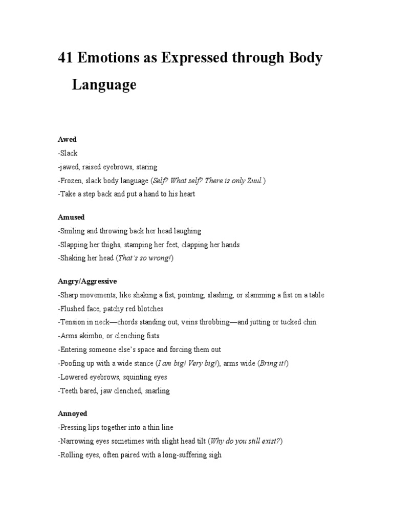 41 Emotions As Expressed Through Body Language | PDF | Body Language ...