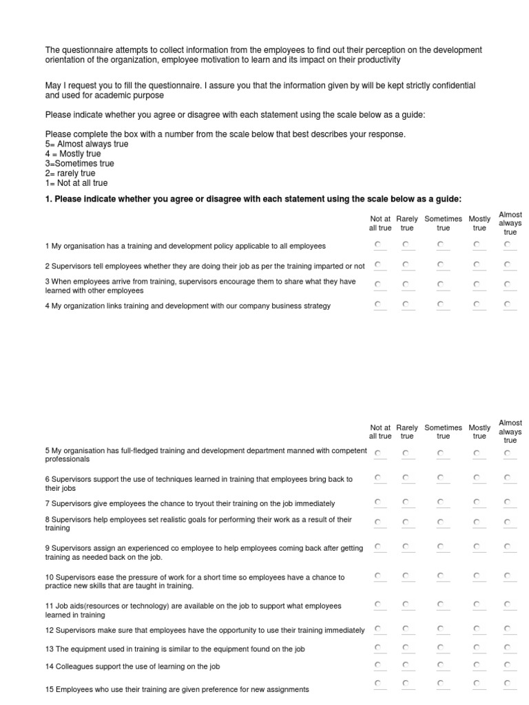 Training and Development Questionnaire | PDF | Employment | Motivation