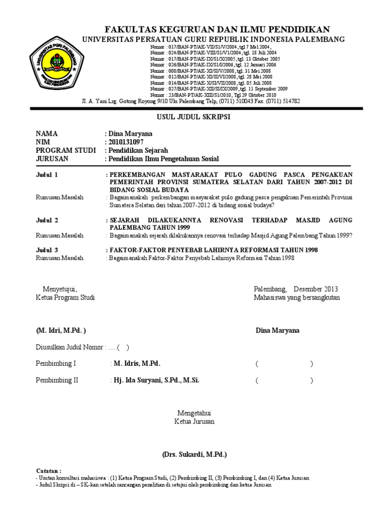 Contoh Usul Judul Skripsi Sejarah