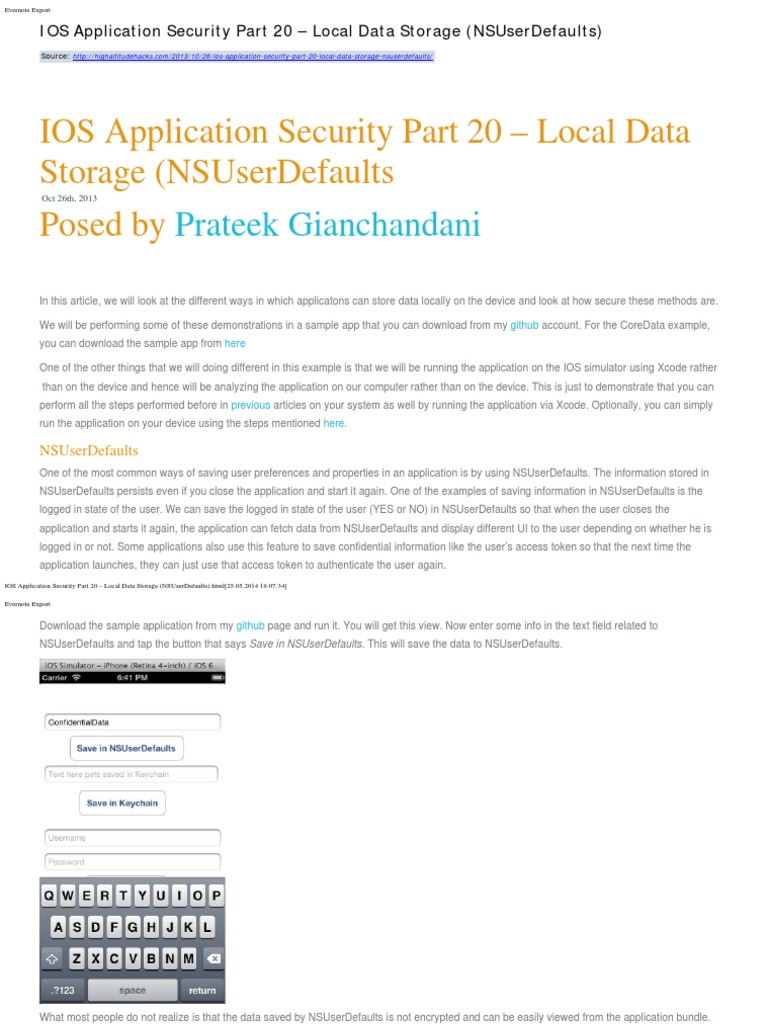 IOS Application Security Part 20 - Local Data Storage (NSUserDefaults) | PDF | Ios | Mobile App