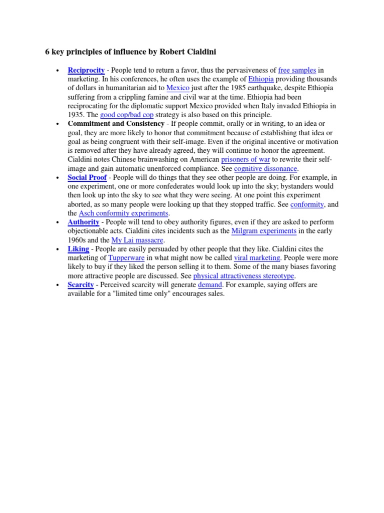 6 Key Principles of Influence by Robert Cialdini: Reciprocity | PDF ...