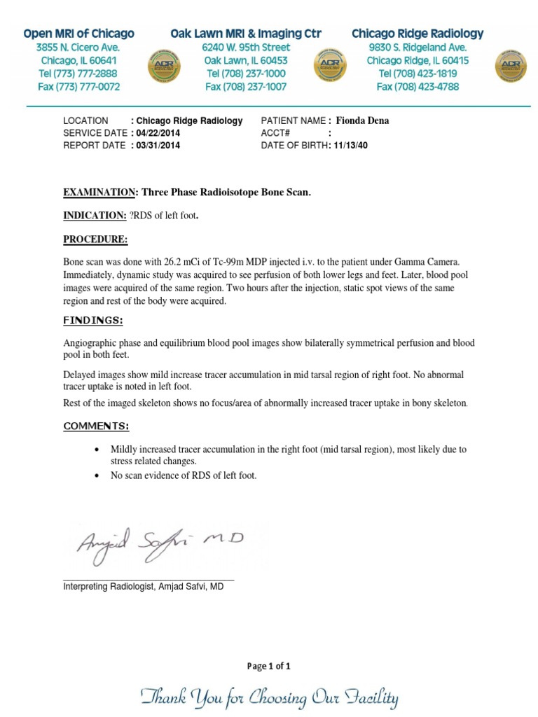 Three Phase Radioisotope Bone Scan .: Examination INDICATION: ?RDS of ...