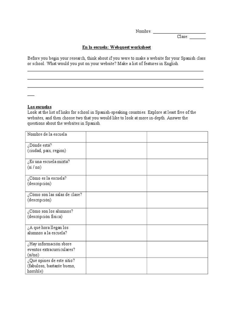 Spanish School Webquest Worksheet | PDF | Career & Growth | Art