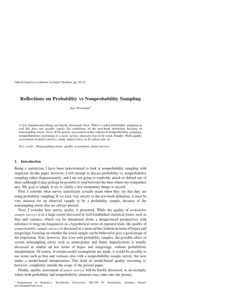Probability vs Nonprobability Sampling | PDF | Sampling (Statistics) | Survey Methodology