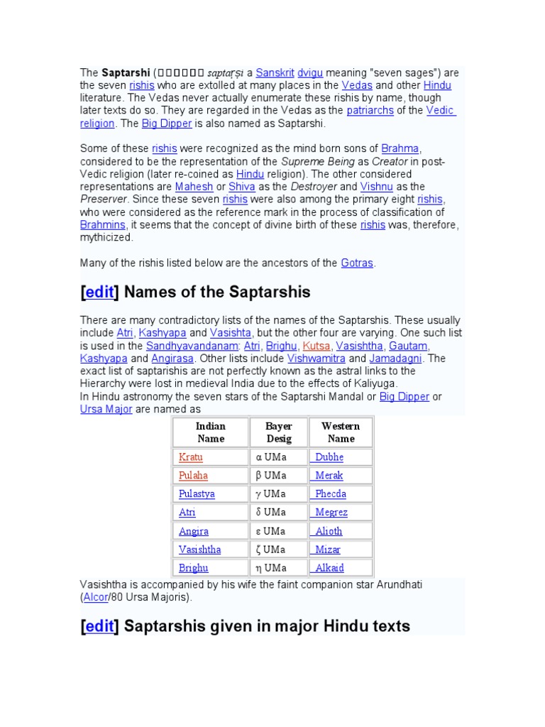 The Saptarshi | PDF | Polytheism | Indian Religious Texts