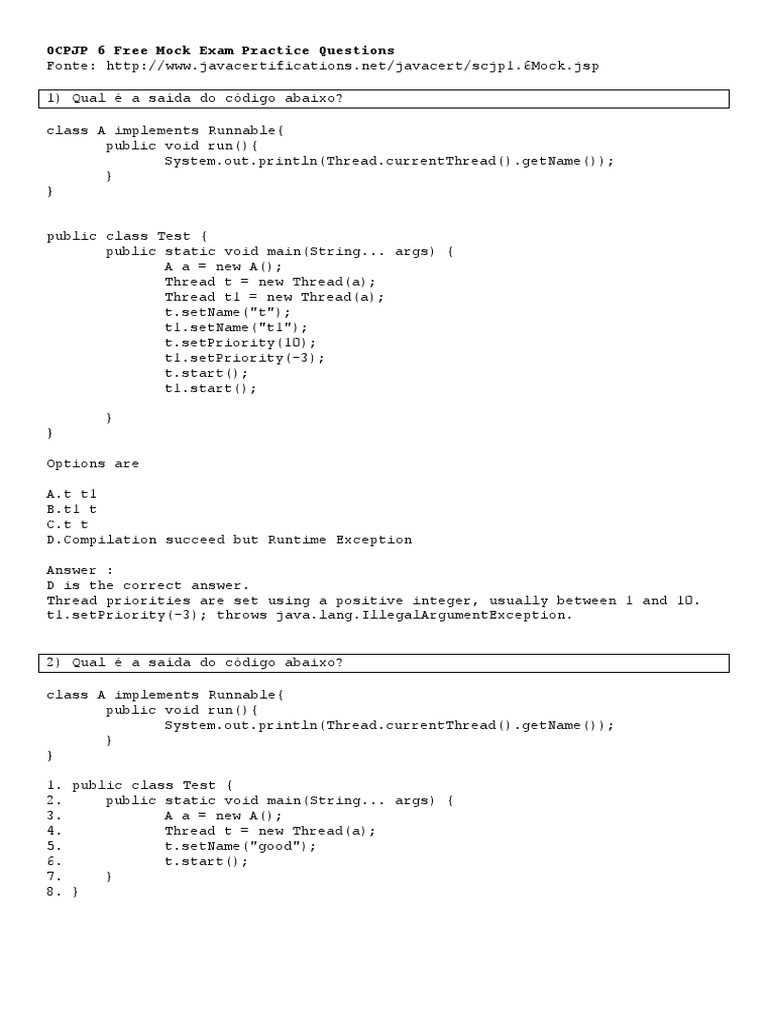 Ocpjp 6 Free Mock Exam Practice Questions | PDF | Method (Computer ...