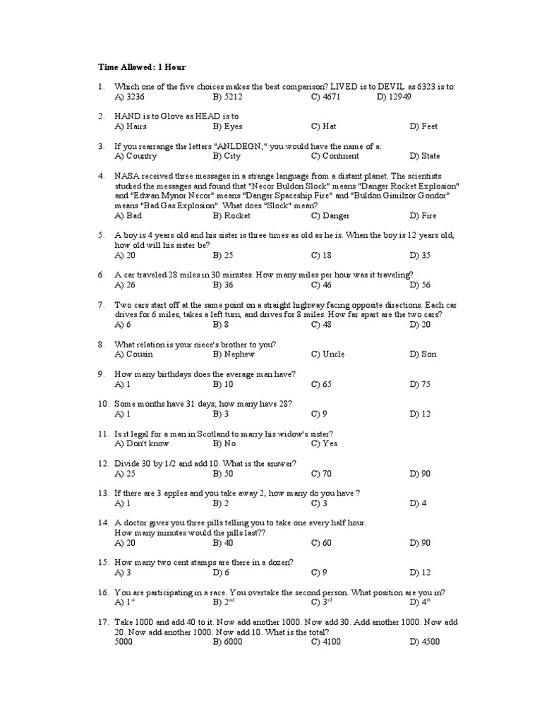 Activity Iq Test | PDF