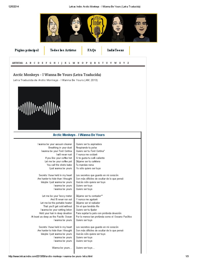 12 Letras Indie - Arctic Monkeys - I Wanna Be Yours (Letra Traducida ...