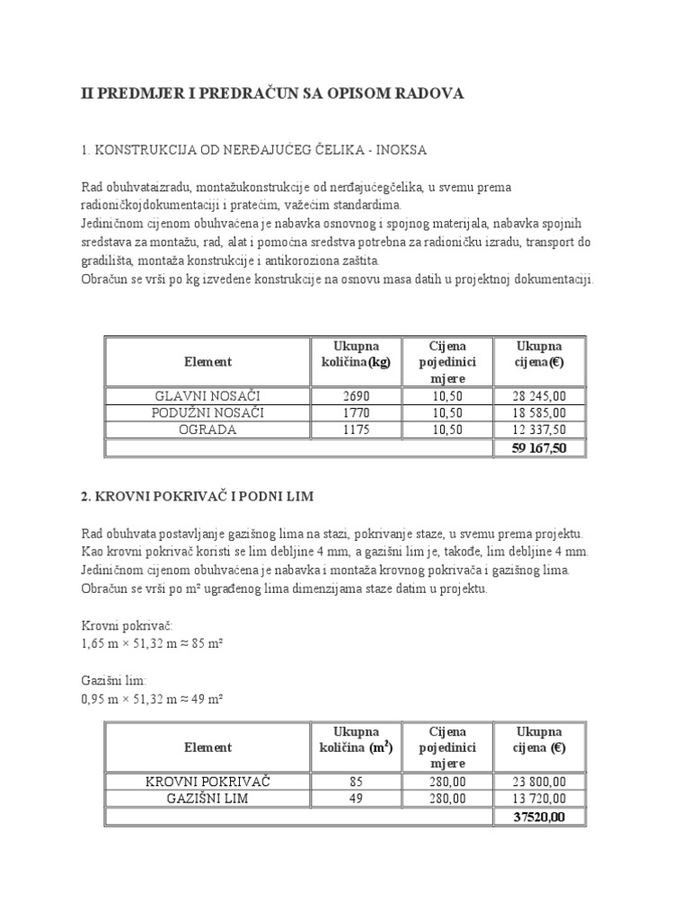 II Predmjer I Predračun Sa Opisom Radova | PDF