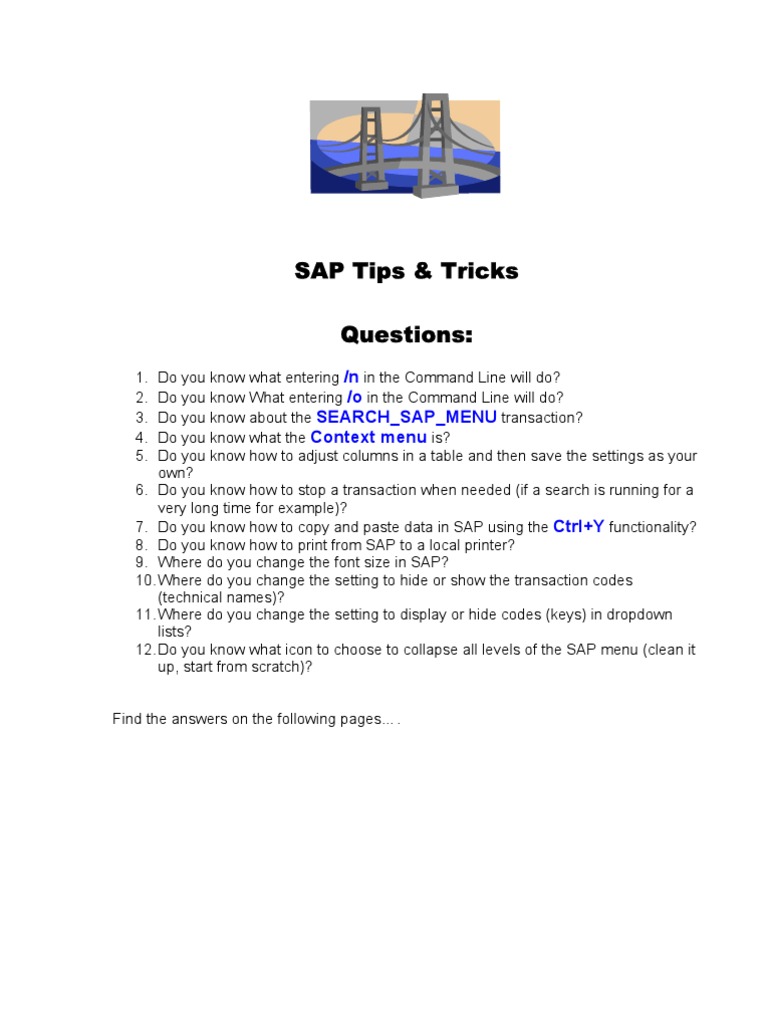 SAP Tips & Tricks Questions:: /N /o Search - Sap - Menu Context Menu | PDF | Icon (Computing ...