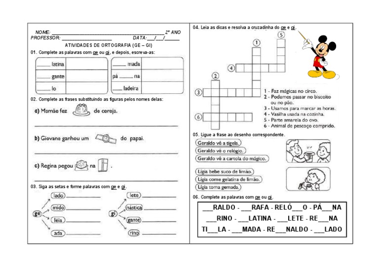 Atividades de Ortografia: GE e GI 2º Ano | PDF
