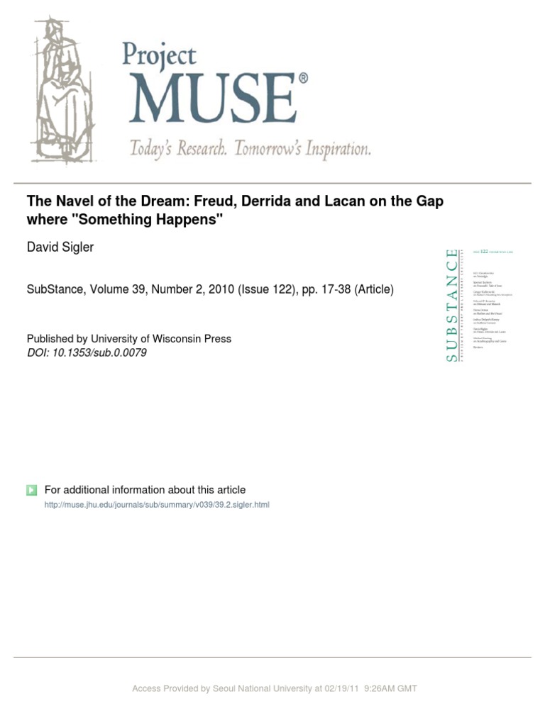 David Sigler, 'The Navel of The Dream - Freud, Derrida and Lacan On The ...
