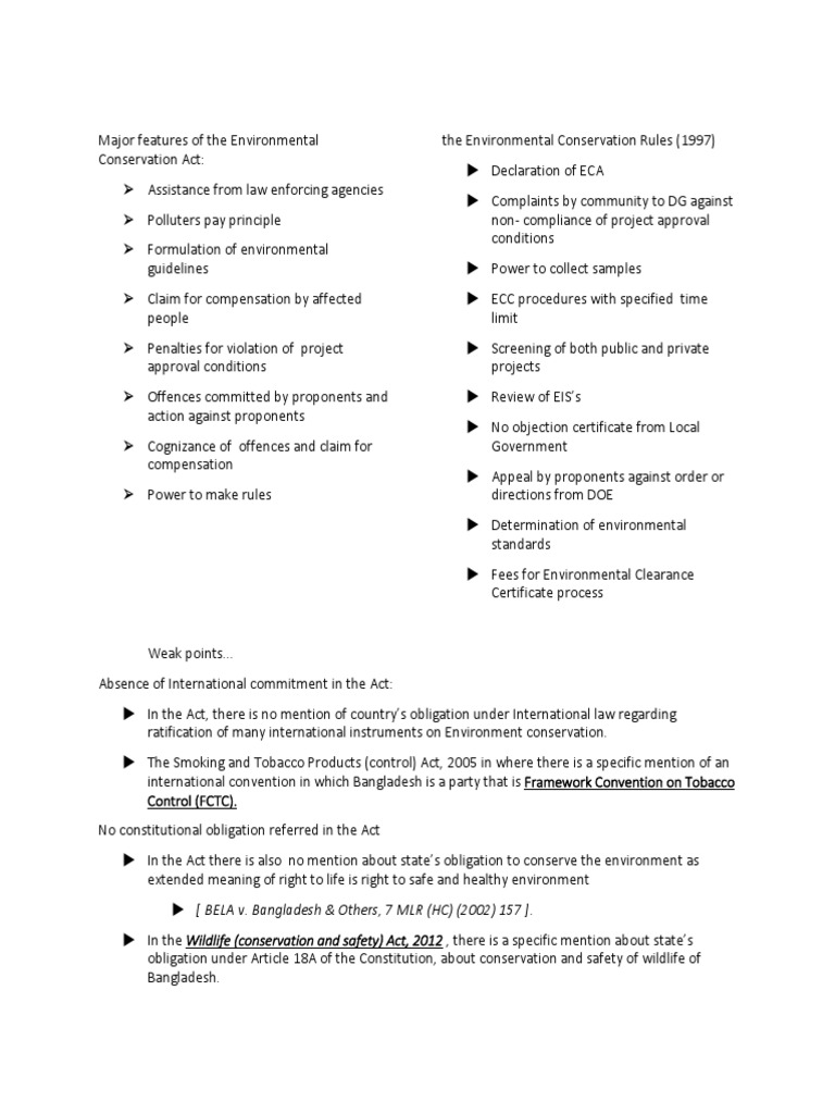 Major Features of The Environmental Conservation Act | PDF ...