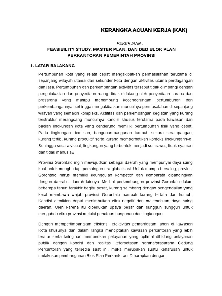 Kak Fs Master Plan Dan Ded Blok Plan Perkantoran | PDF